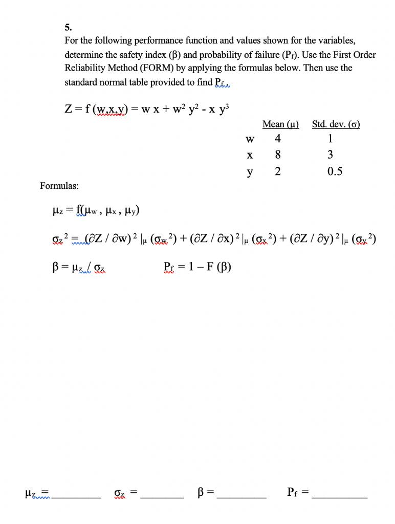 Solved 5. For the following performance function and values | Chegg.com