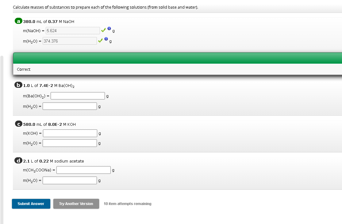 Solved Calculate masses of substances to prepare each of the | Chegg.com