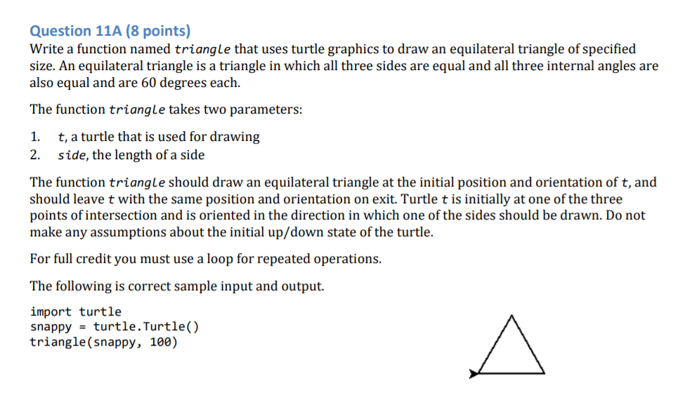 Solved Question 11A (8 points) Write a function named | Chegg.com
