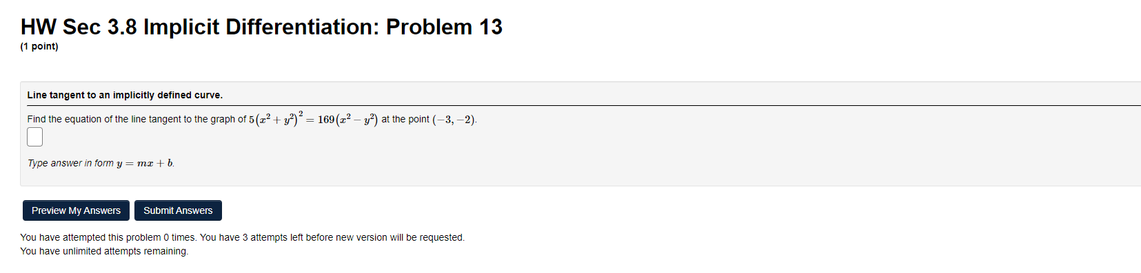 Solved HW Sec 3.8 Implicit Differentiation: Problem 13 (1 | Chegg.com