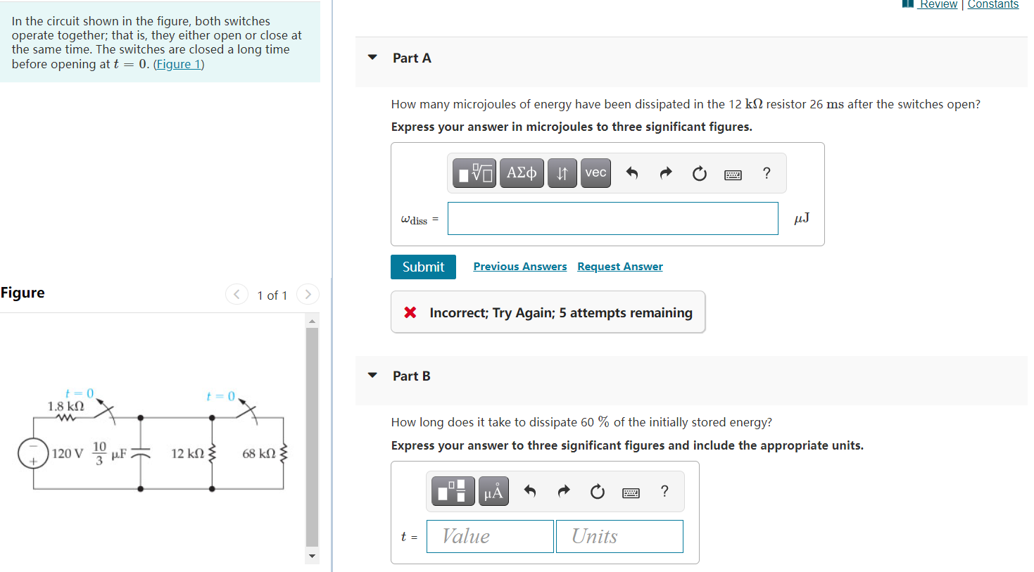 Solved 1 Review Constants In the circuit shown in the | Chegg.com