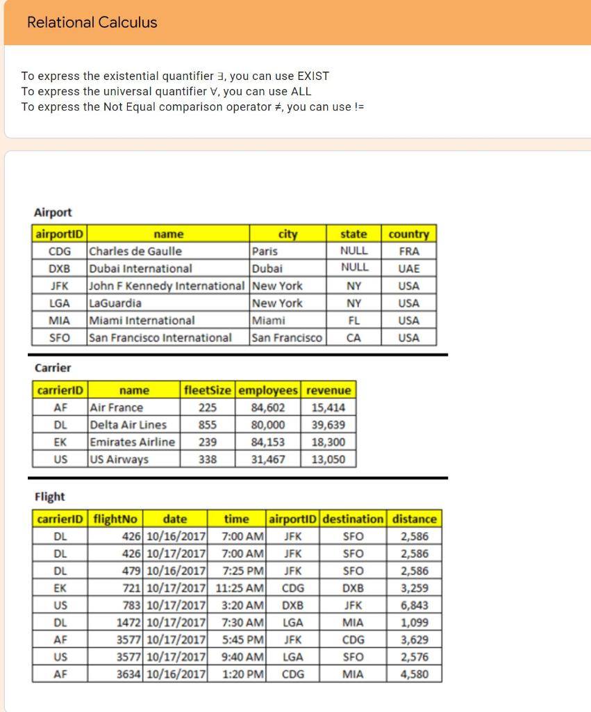 Solved Relational Calculus To express the existential | Chegg.com