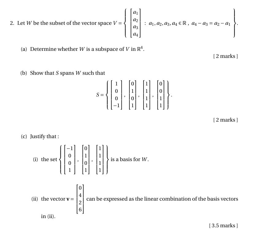 Solved Linear algebraLet W ﻿be the subset of the vector | Chegg.com