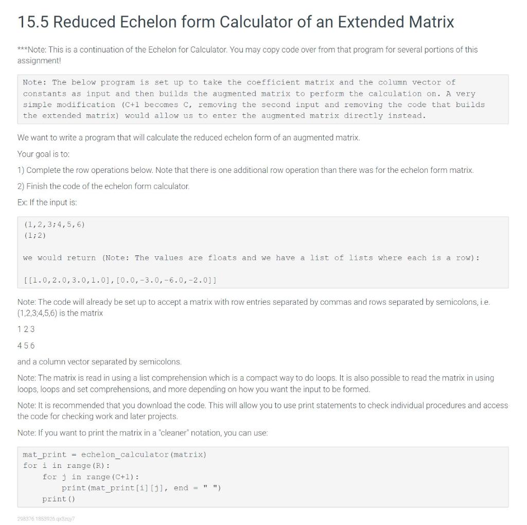 15.5 Reduced Echelon form Calculator of an | Chegg.com