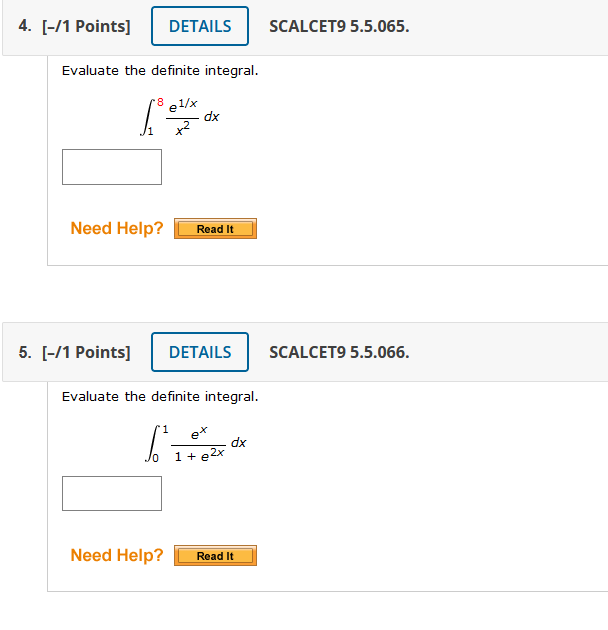 Solved 4. [-/1 Points] DETAILS SCALCET9 5.5.065. Evaluate | Chegg.com