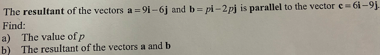 Solved The resultant of the vectors a =9i - 6j and b= pi – 2 | Chegg.com