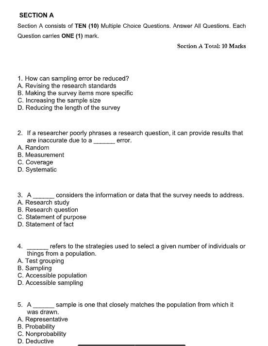 Solved SECTION A Section A consists of TEN (10) Multiple | Chegg.com