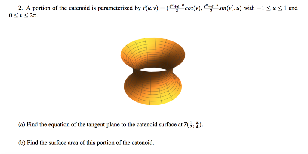 Solved A portion of the catenoid is parameterized by ⃗r(u, | Chegg.com