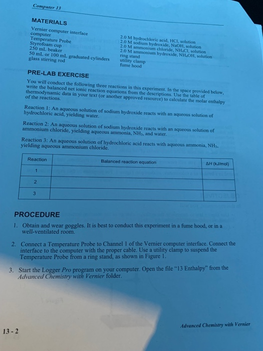 Solved Computer 13 MATERIALS Vernier computer interface | Chegg.com