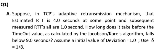 Solved Q1) A. Suppose, in TCP's adaptive retransmission | Chegg.com