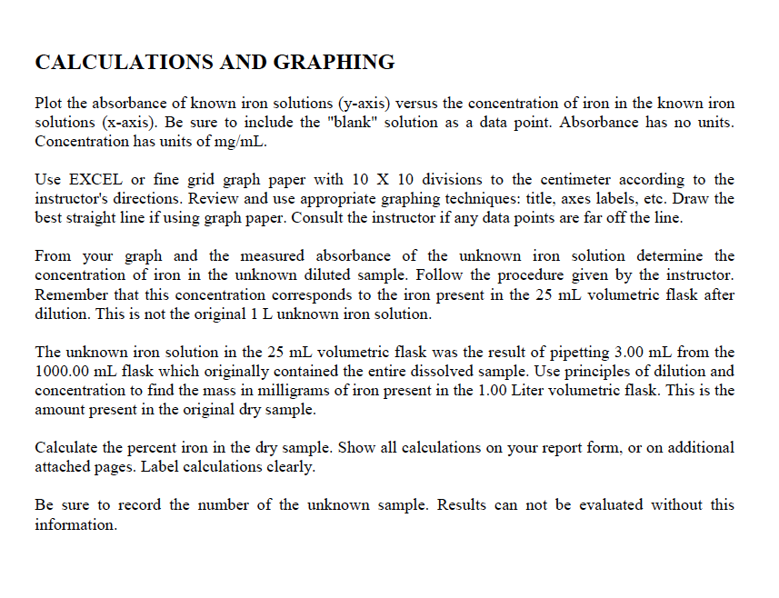 Solved CALCULATIONS AND GRAPHING Plot the absorbance of | Chegg.com