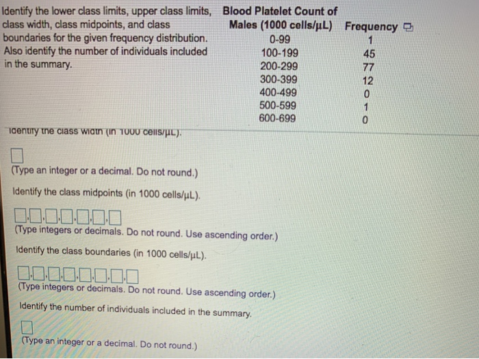 Solved Identify the lower class limits, upper class limits, | Chegg.com