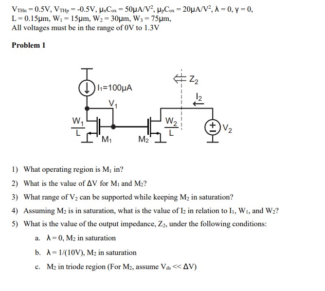 Solved VTHn=0.5 V, VTHp=−0.5 | Chegg.com