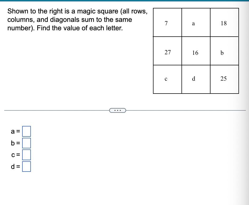 Solved Shown to the right is a magic square (all rows, | Chegg.com