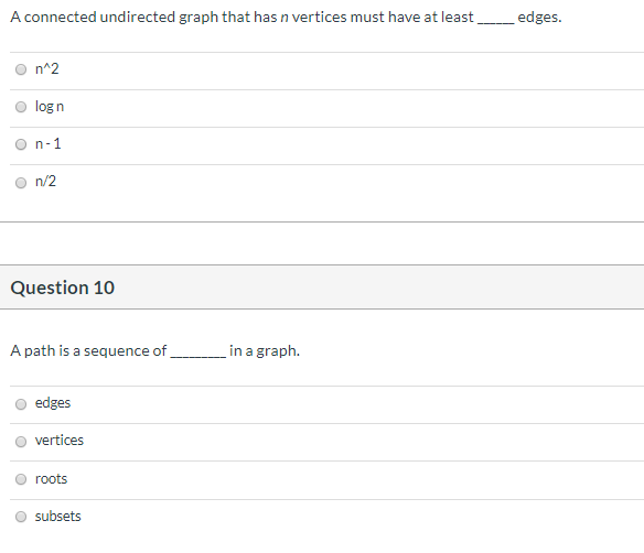 Solved A connected undirected graph that has n vertices must | Chegg.com