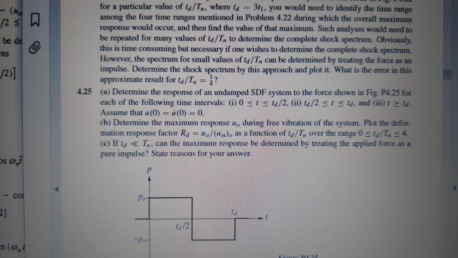 Solved for a particular value of td/Tn, where td=3t1, you | Chegg.com