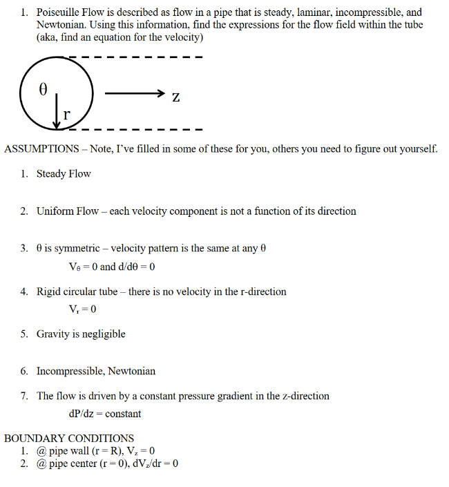 Solved 1. Poiseuille Flow is described as flow in a pipe | Chegg.com