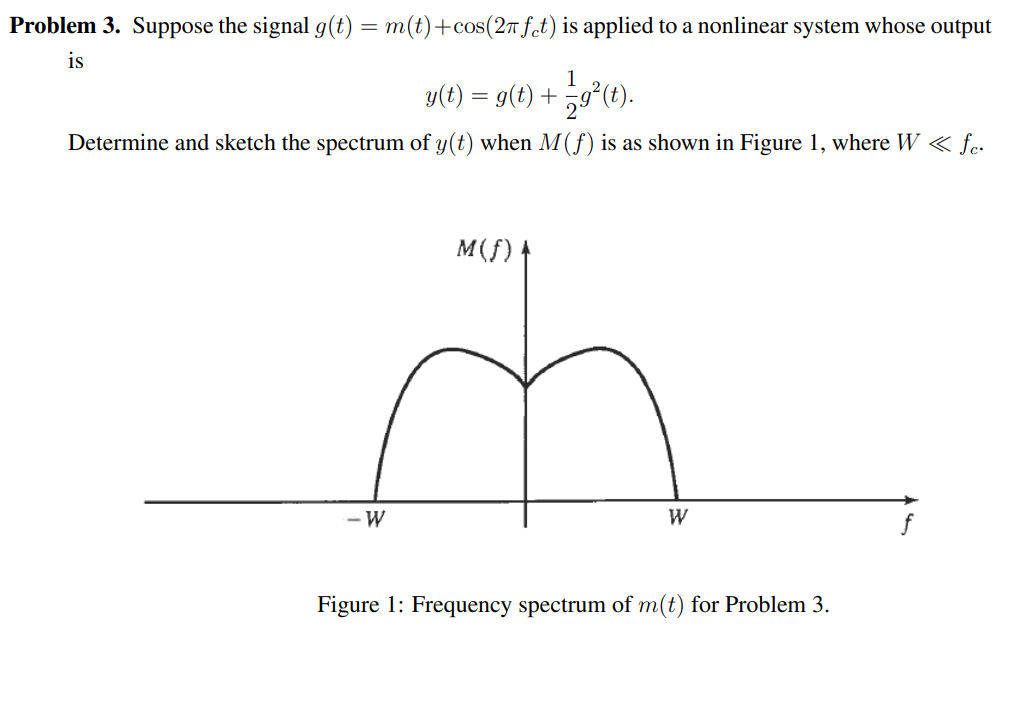 Solved Problem 3. Suppose the signal g(t)=m(t)+cos(2πfct) is | Chegg.com