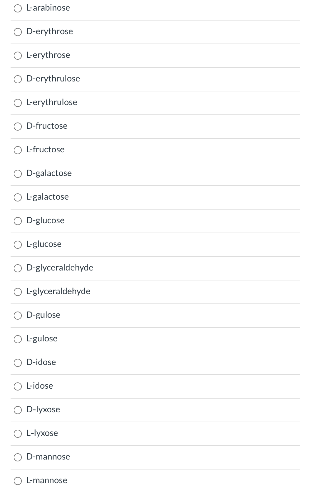 Solved D-psicose O L-psicose D-ribose L-ribose D-ribulose O | Chegg.com