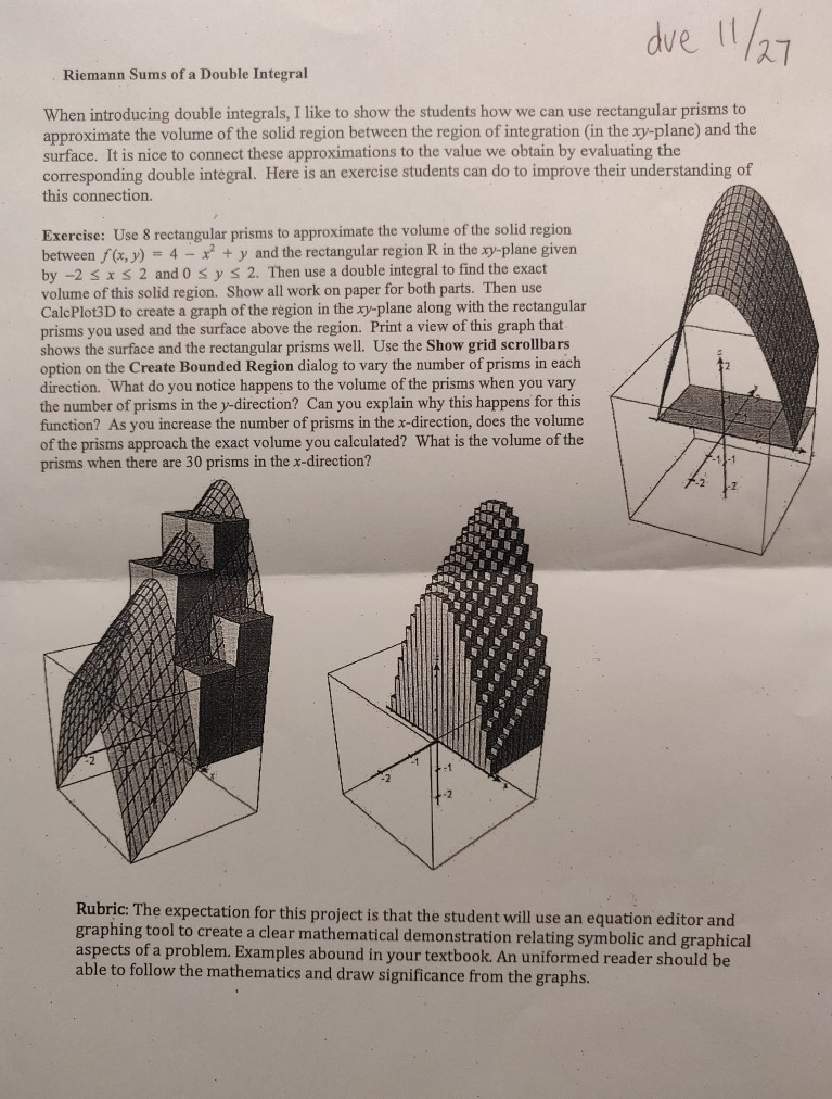 due 11/27 Riemann Sums of a Double Integral When | Chegg.com