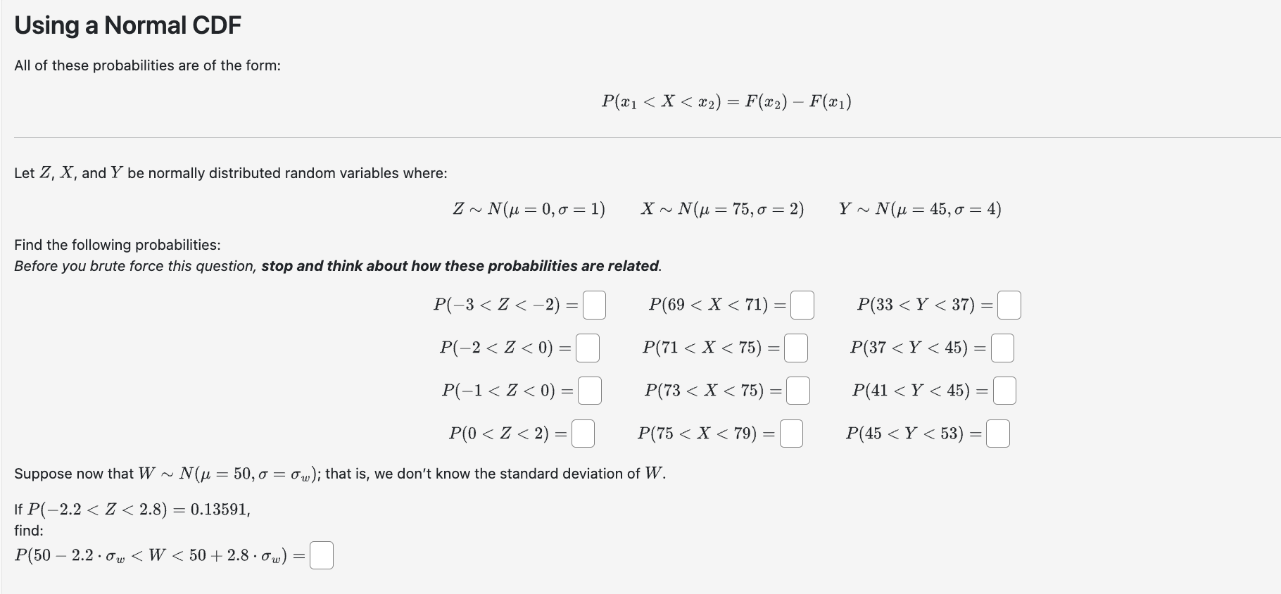 Solved Using a Normal CDF All of these probabilities are of | Chegg.com