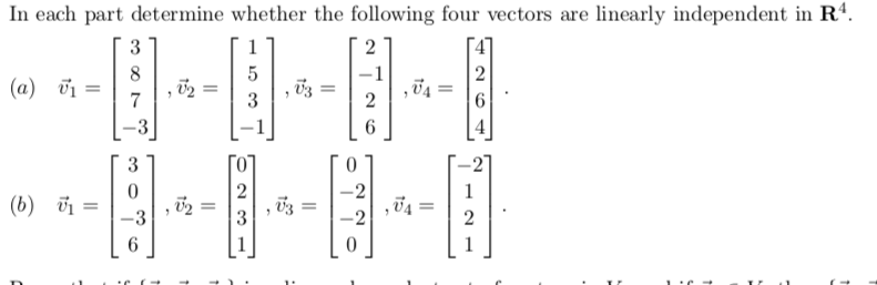 Solved In each part determine whether the following four | Chegg.com