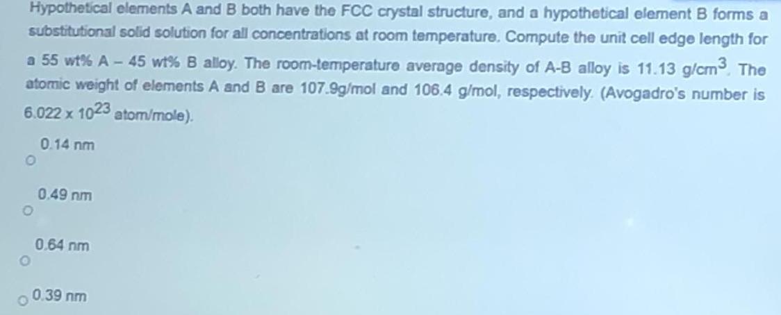 Solved Hypothetical elements A and B both have the FCC | Chegg.com