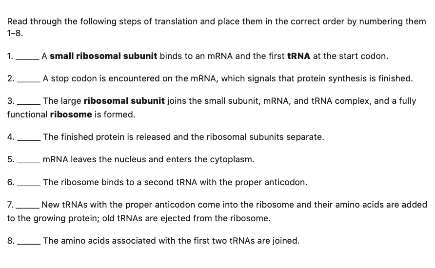 Solved Read through the following steps of translation and | Chegg.com