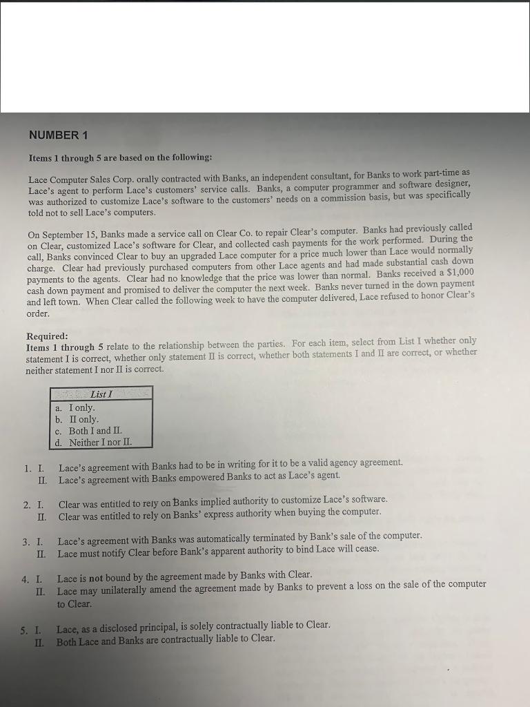 Solved NUMBER 1 Items 1 through 5 are based on the | Chegg.com