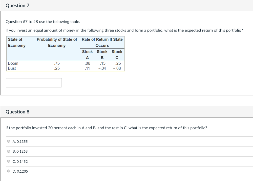 Solved Question 7 Question #7 to #8 use the following table. | Chegg.com
