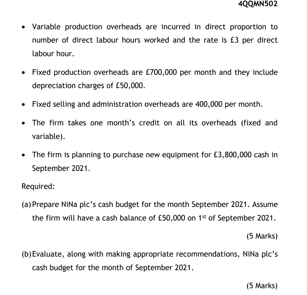 Solved Part B - Budgeting and Control 1. Nina plc | Chegg.com