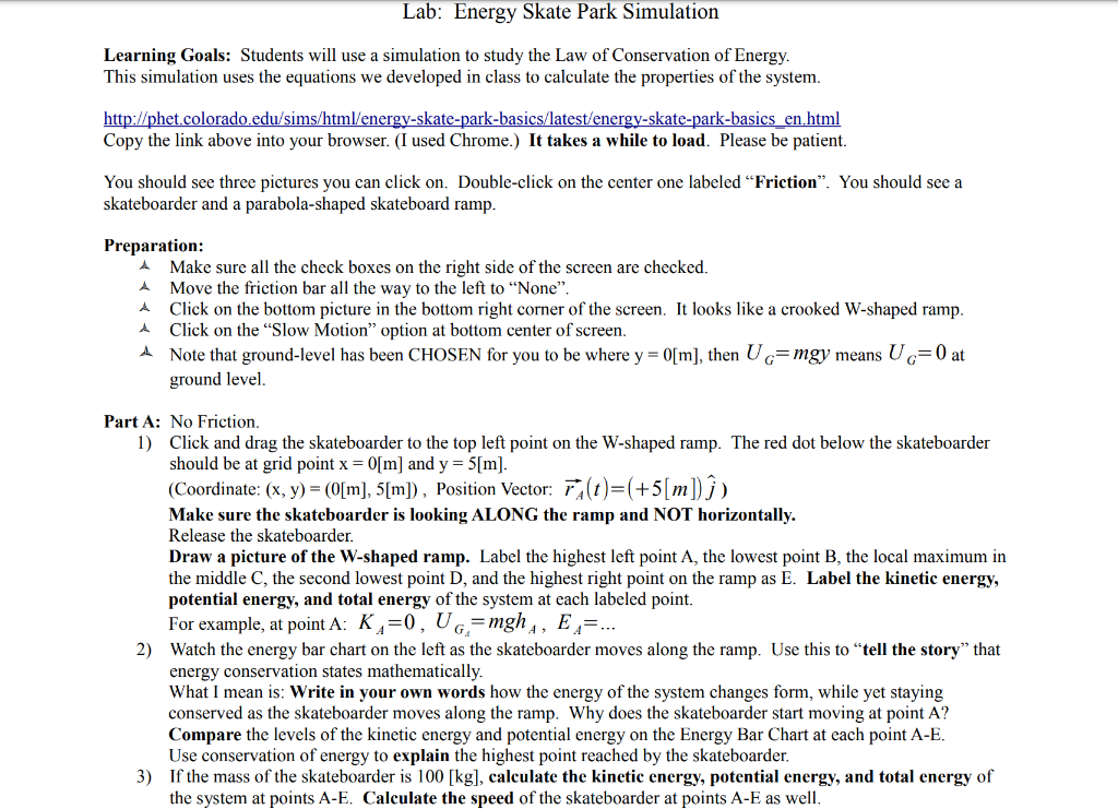 Solved Lab: Energy Skate Park Simulation Learning Goals: | Chegg.com