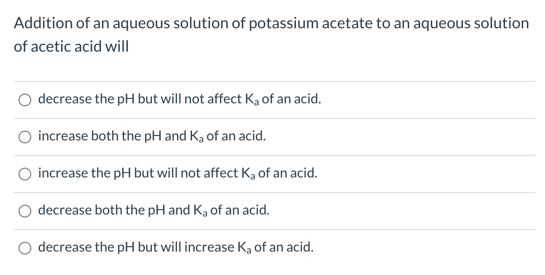 Solved Addition of an aqueous solution of potassium acetate | Chegg.com