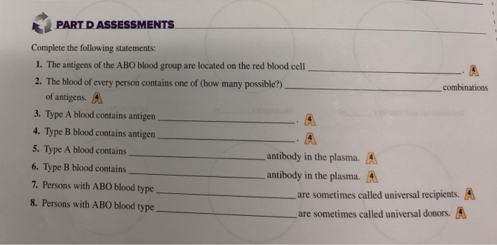 Solved PART DASSESSMENTS Complete the following statements: | Chegg.com Solved PART DASSESSMENTS Complete the following statements: | Chegg.com