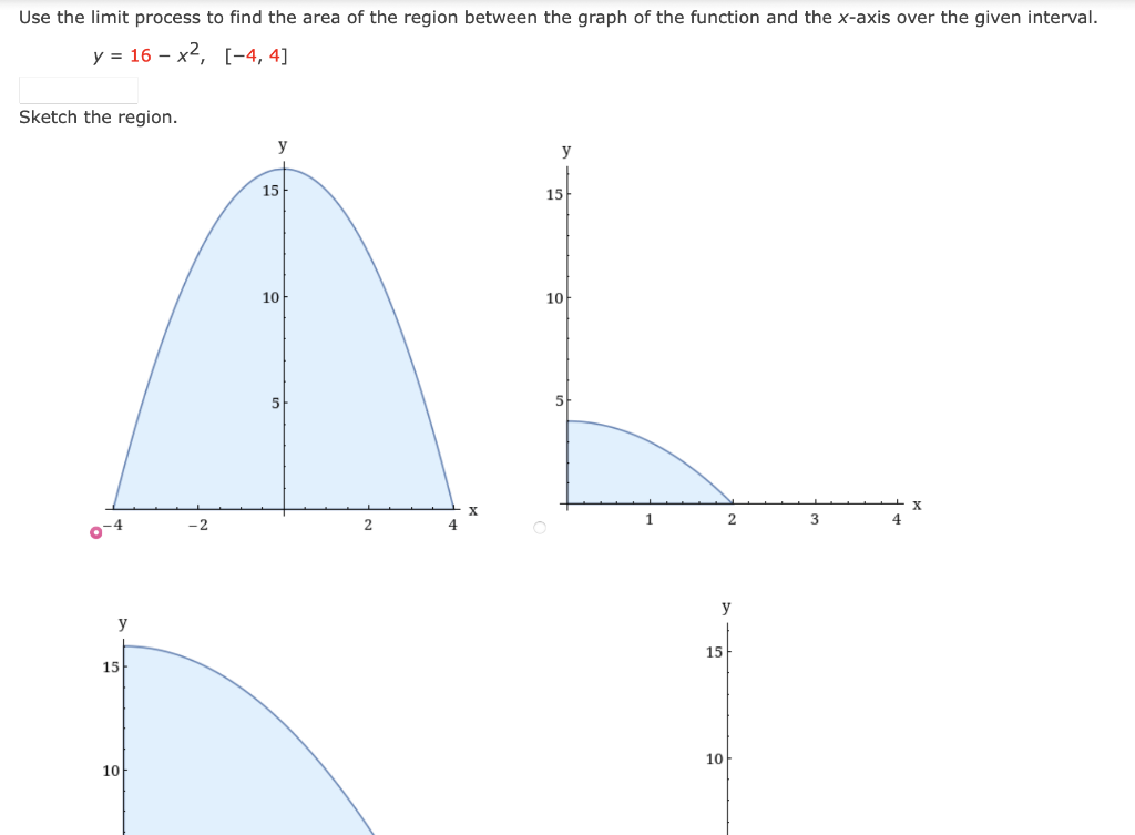 Solved Use the limit process to find the area of the region | Chegg.com