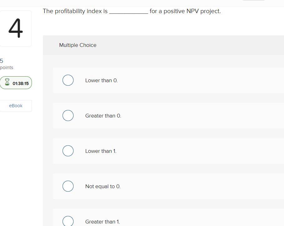 Solved The profitability index isfor a positive NPV | Chegg.com