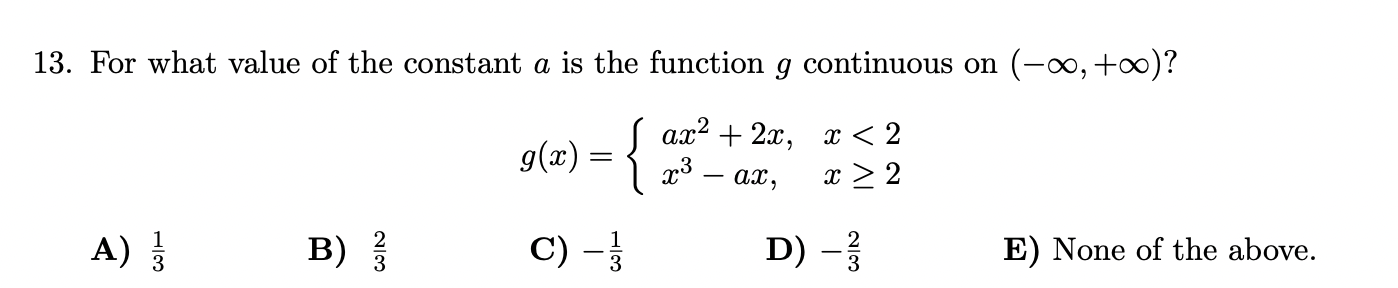 Solved 3. For what value of the constant a is the function g | Chegg.com