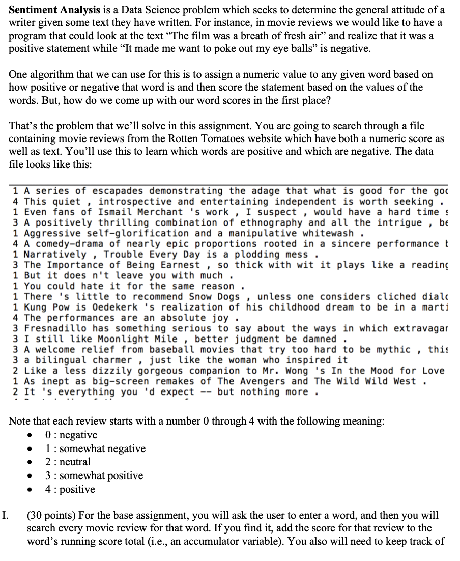 Solved In Javasentiment Analysis Is A Data 