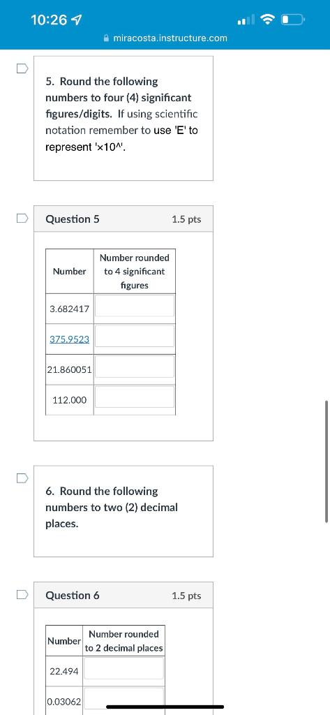 Solved 5. Round the following numbers to four (4) | Chegg.com