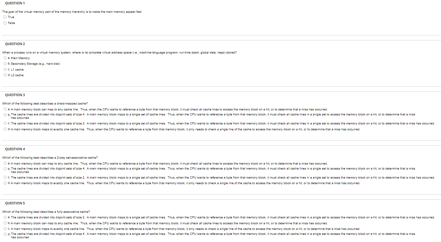 Solved QUESTION 1 The goal of the virtual memory part of | Chegg.com