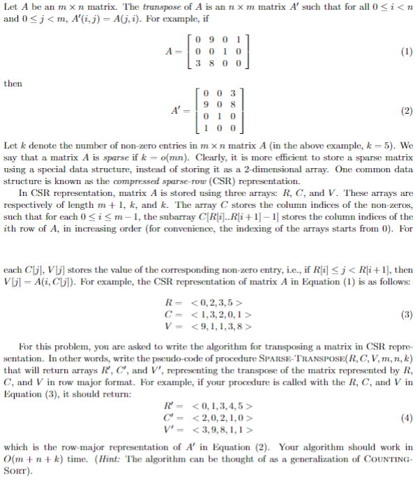 Let A be an m × n matrix. The transpose of A is an n | Chegg.com