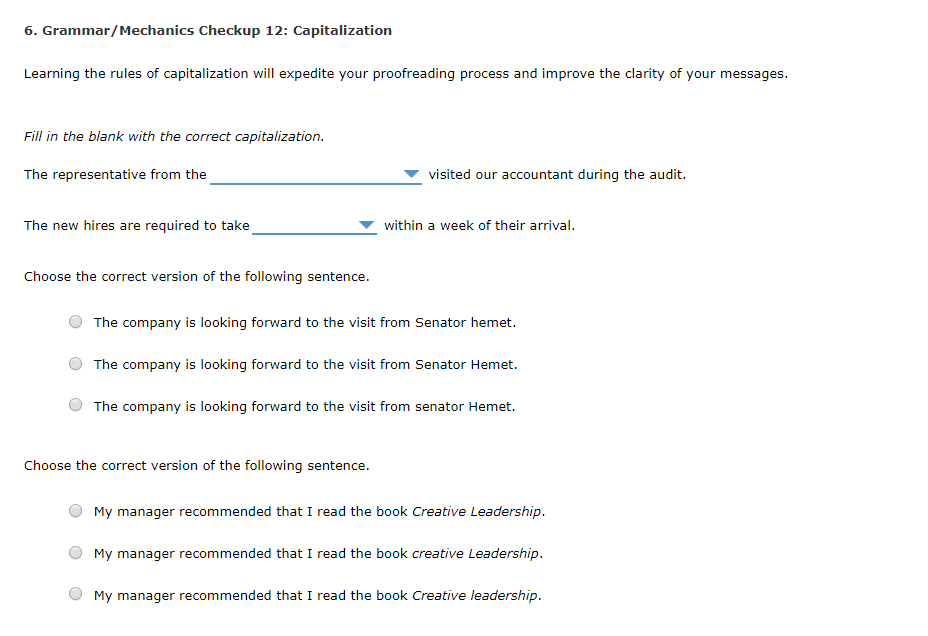 Solved 6. Grammar/Mechanics Checkup 12: Capitalization | Chegg.com