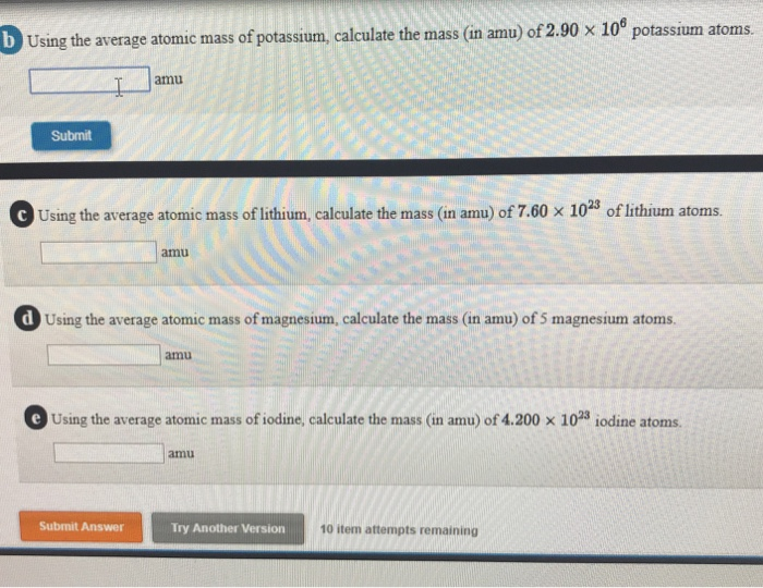 Solved Using the average atomic mass of potassium, calculate | Chegg.com
