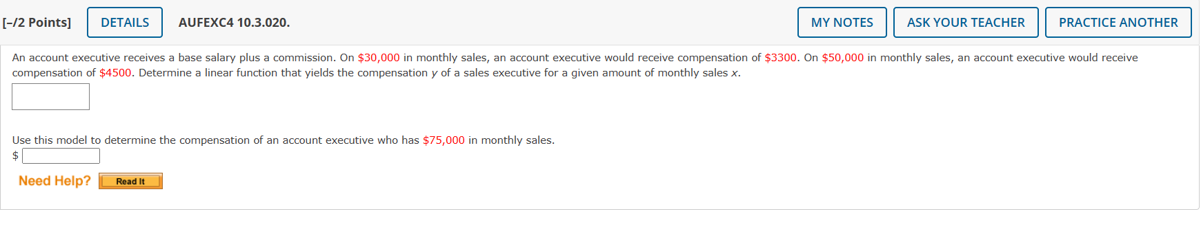 Solved [-/2 Points] AUFEXC4 10.3.020. compensation of $4500. | Chegg.com