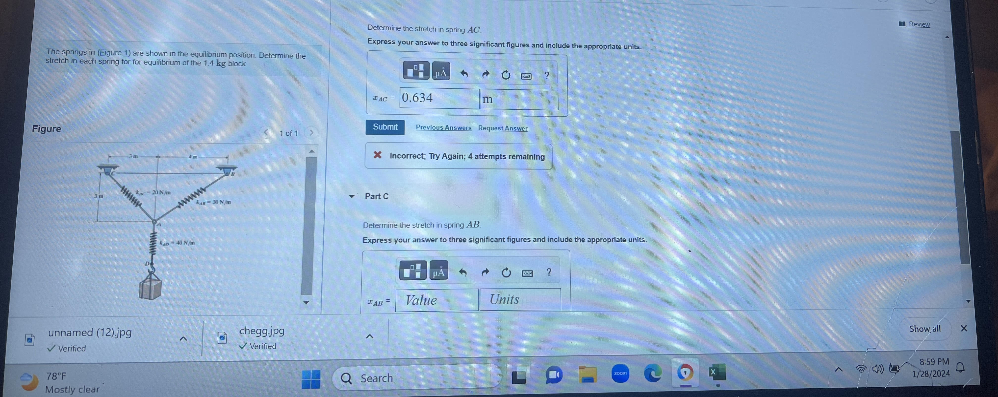 Solved Determine the stretch in spring ACThe springs in | Chegg.com