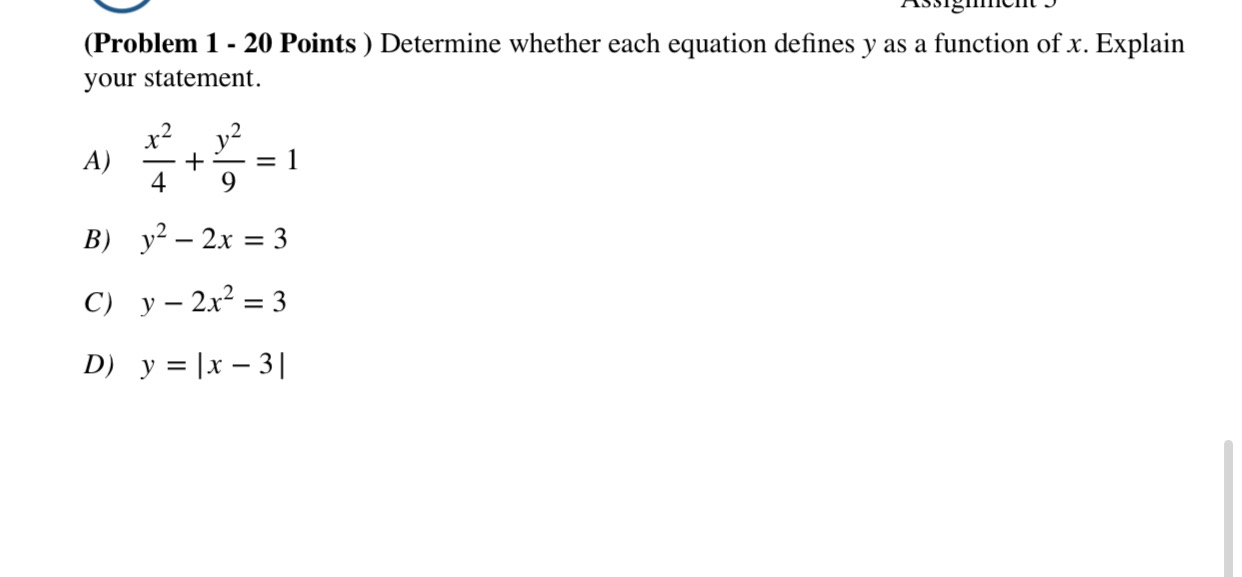 Solved (Problem 1 - 20 Points ) Determine whether each | Chegg.com