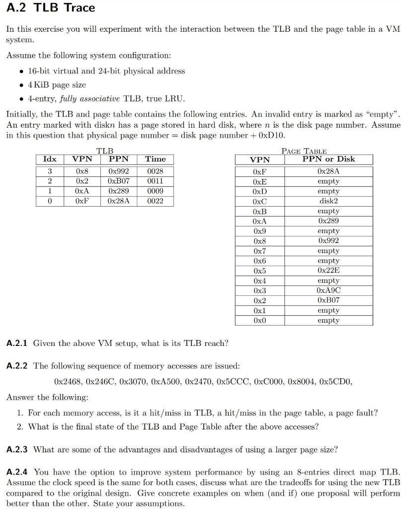Solved A.2 TLB Trace In this exercise you will experiment | Chegg.com