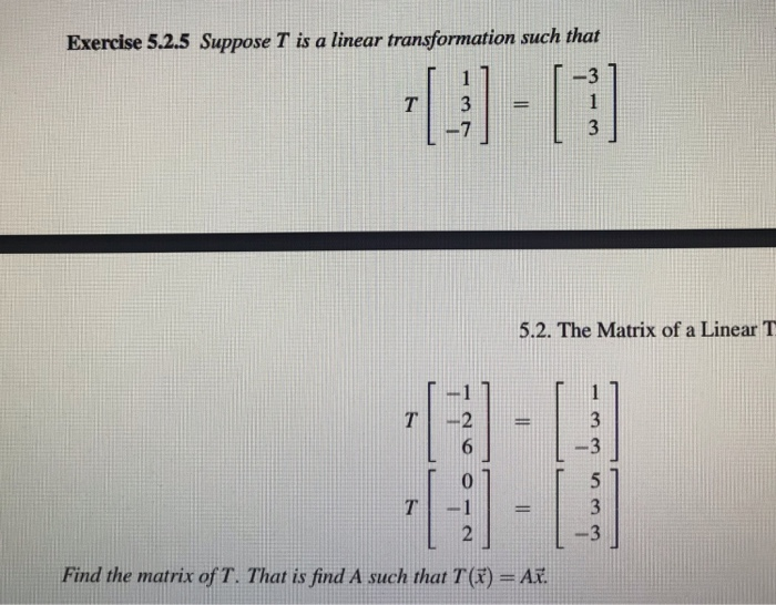 Solved Exercise 5.2.5 Suppose T is a linear transformation | Chegg.com