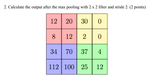 Solved 2. Calculate the output after the max pooling with 2 | Chegg.com