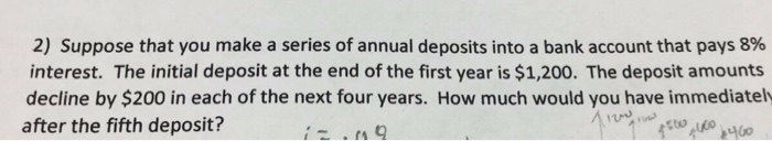 Solved ) Suppose that you make a series of annual deposits | Chegg.com